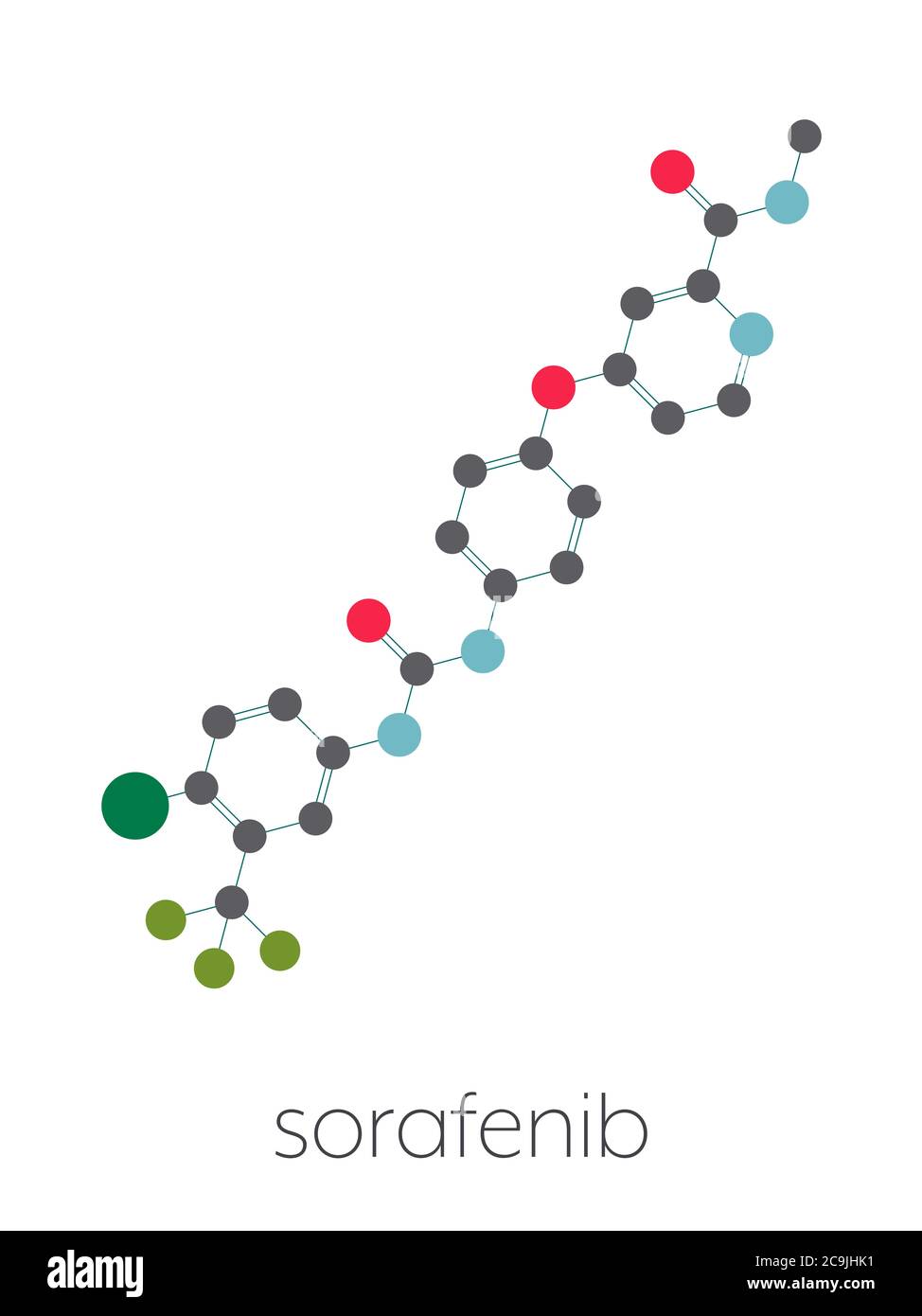 Sorafenib cancer drug molecule. Tyrosine kinase inhibitor (TKI ...