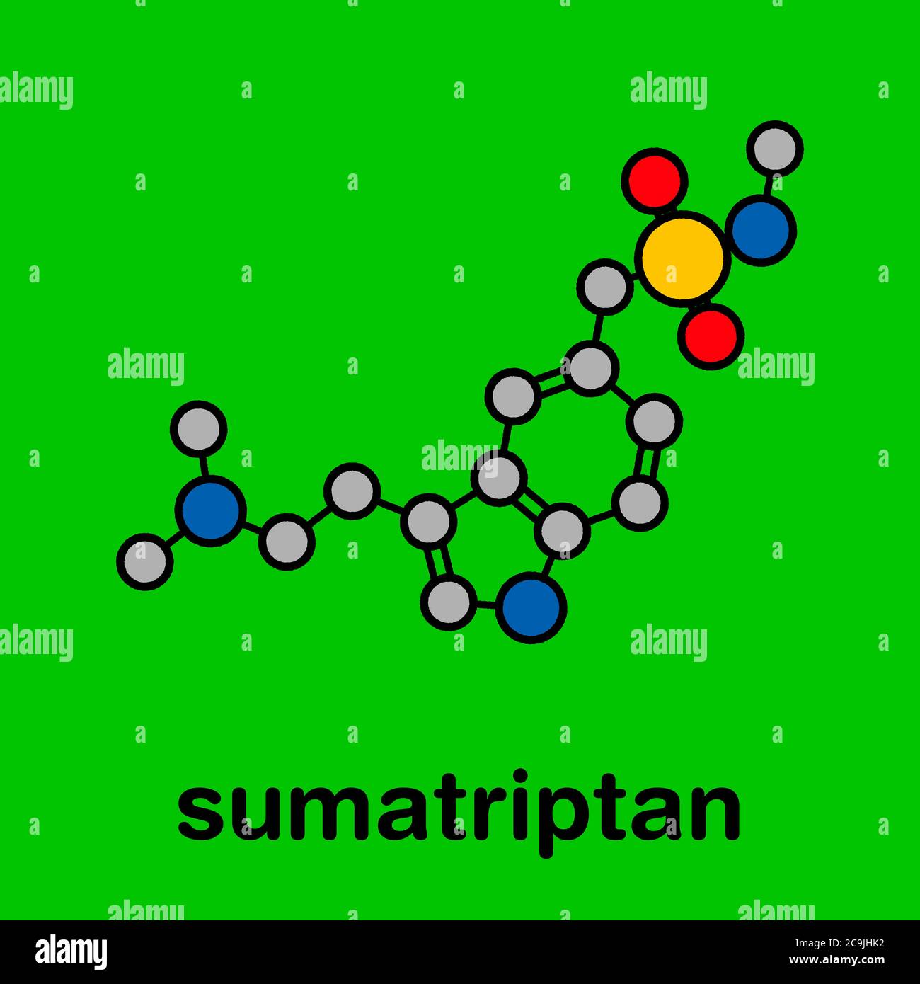 Sumatriptan migraine headache drug (triptan class) molecule. Stylized ...