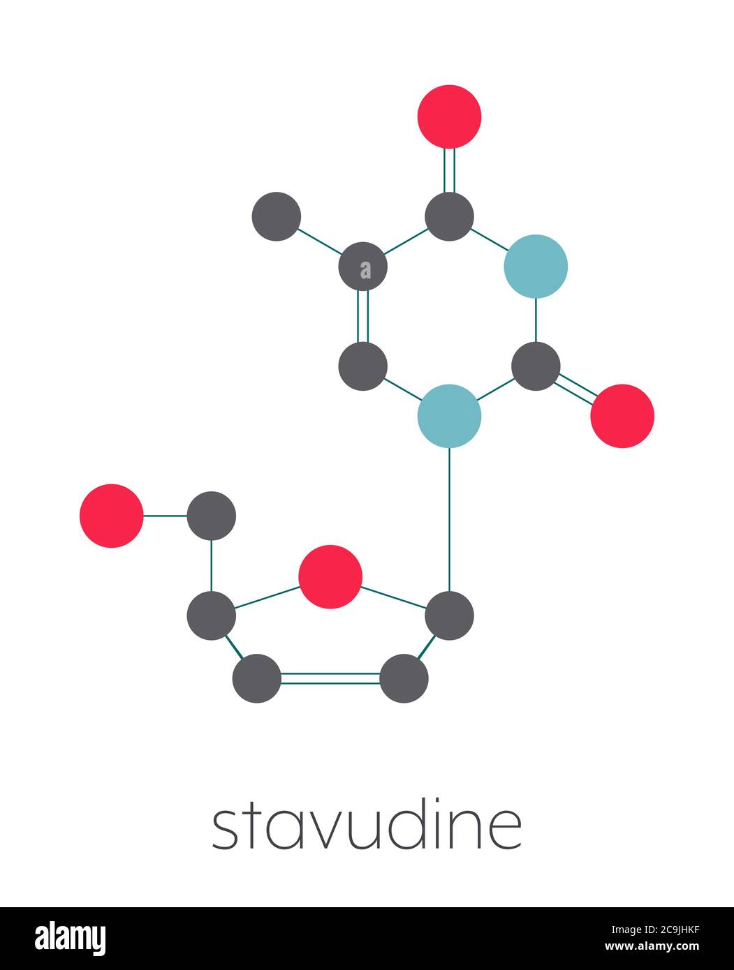 Stavudine (d4T) HIV drug molecule. Thymidine analogue that blocks ...