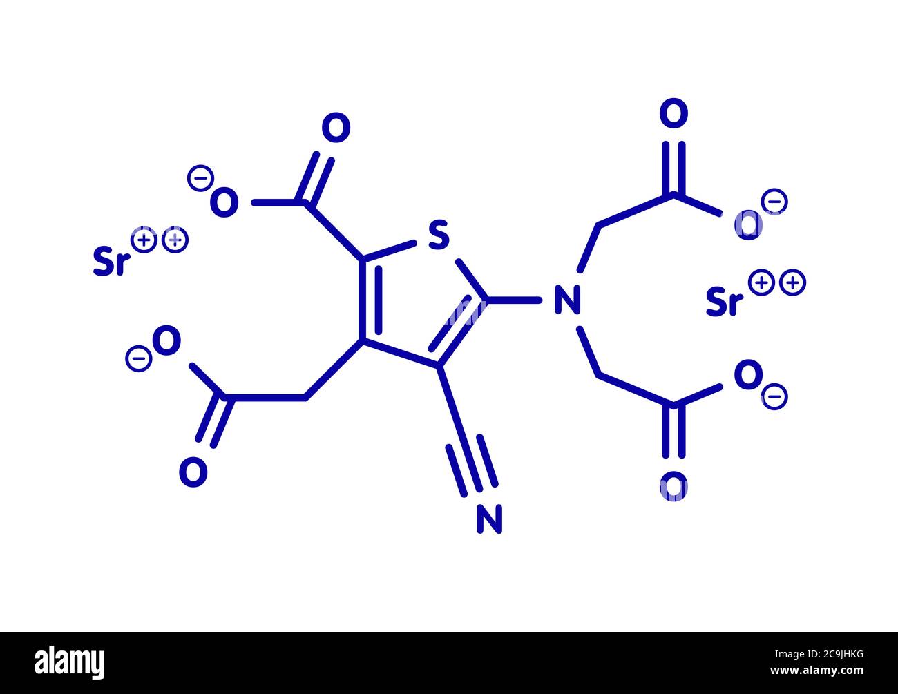 Strontium ranelate osteoporosis drug molecule. Blue skeletal formula on ...
