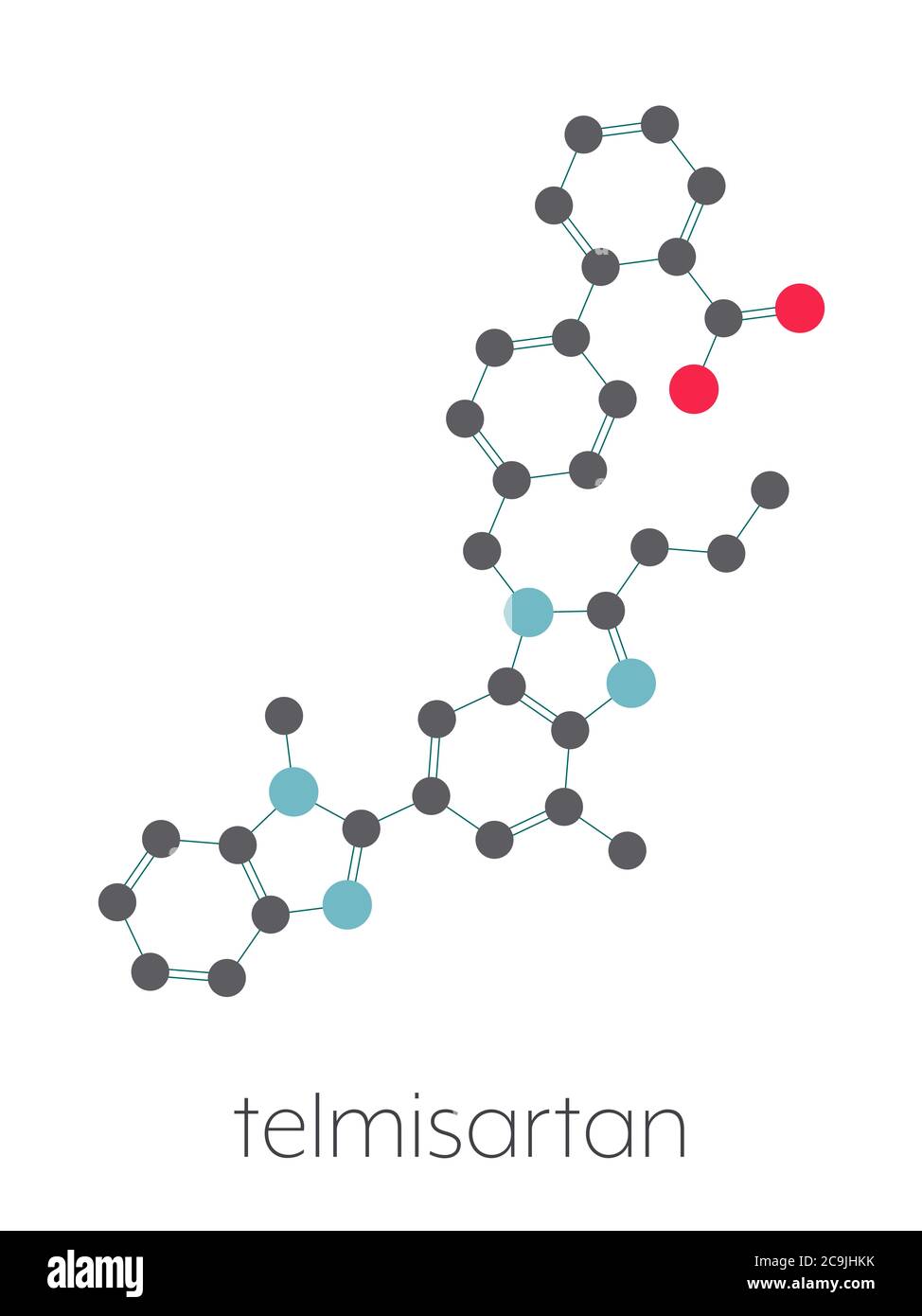 Telmisartan hypertension drug molecule. Used to treat high blood ...