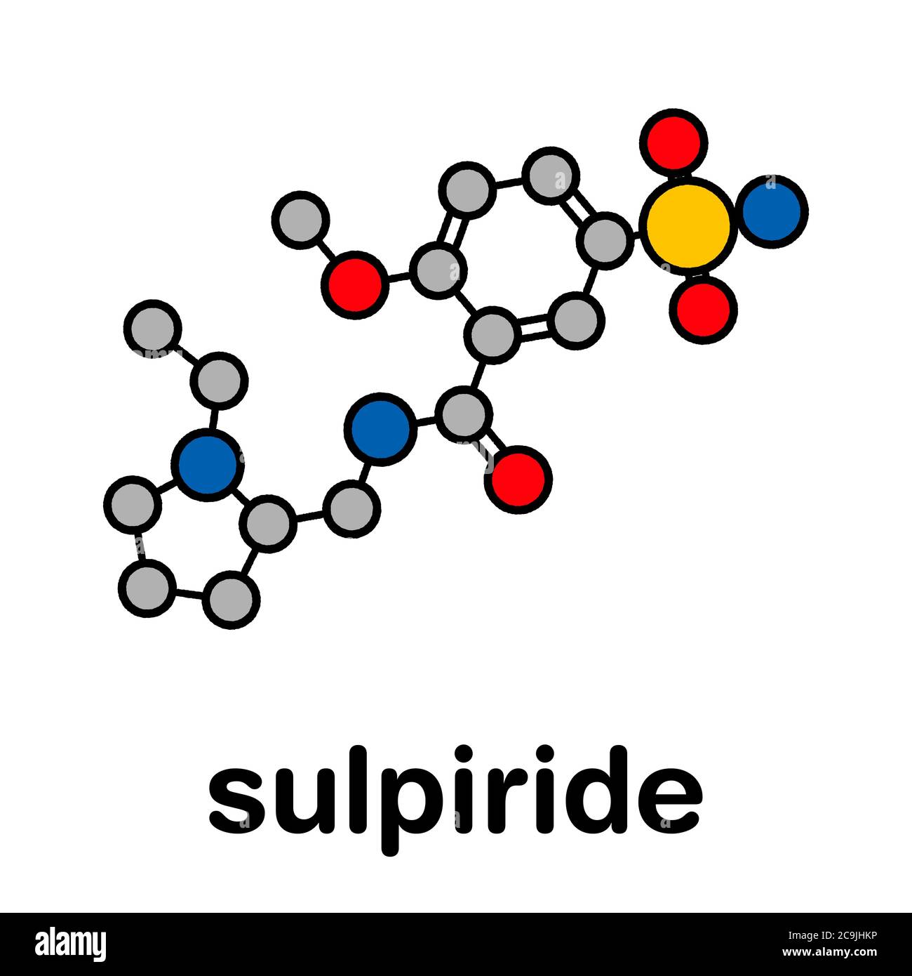 Sulpiride antipsychotic (neuroleptic) drug molecule. Stylized skeletal ...