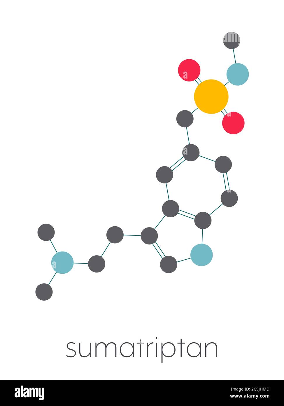 Sumatriptan migraine headache drug (triptan class) molecule. Stylized ...