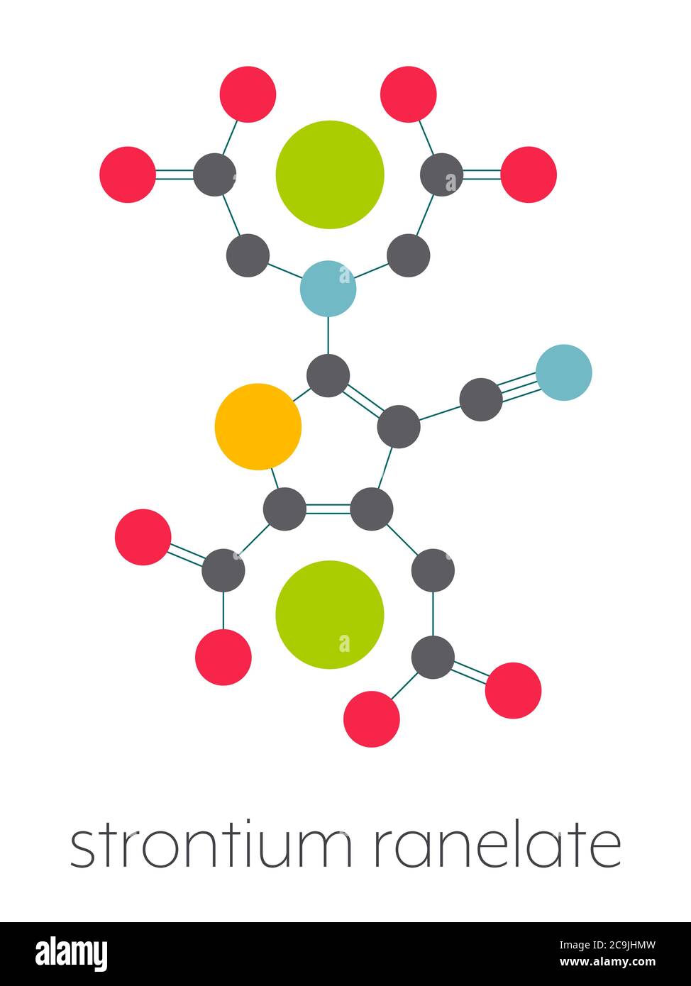 Strontium ranelate osteoporosis drug molecule. Stylized skeletal ...