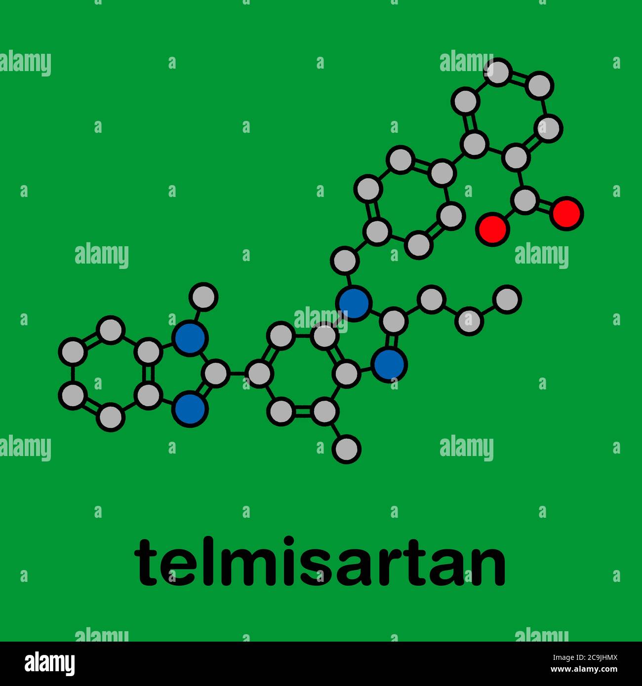 Telmisartan hypertension drug molecule. Used to treat high blood ...