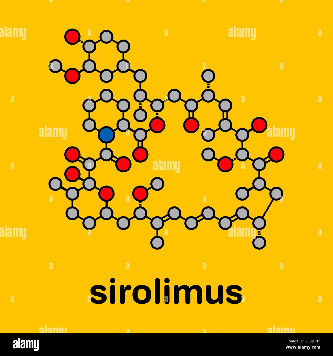 Rapamycin (sirolimus) immunosuppressive drug molecule. Used to prevent ...