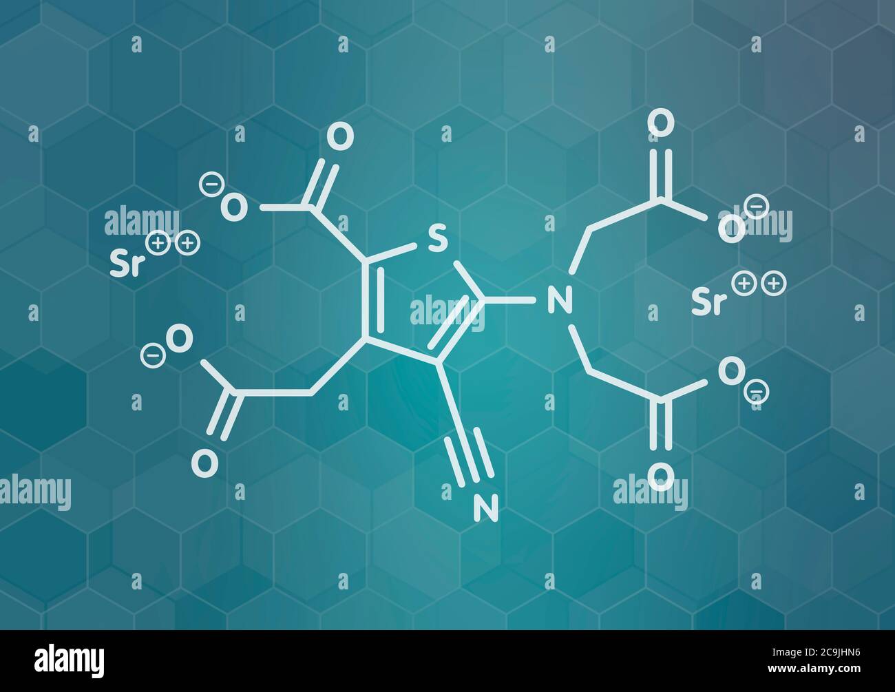 Strontium ranelate osteoporosis drug molecule. White skeletal formula ...