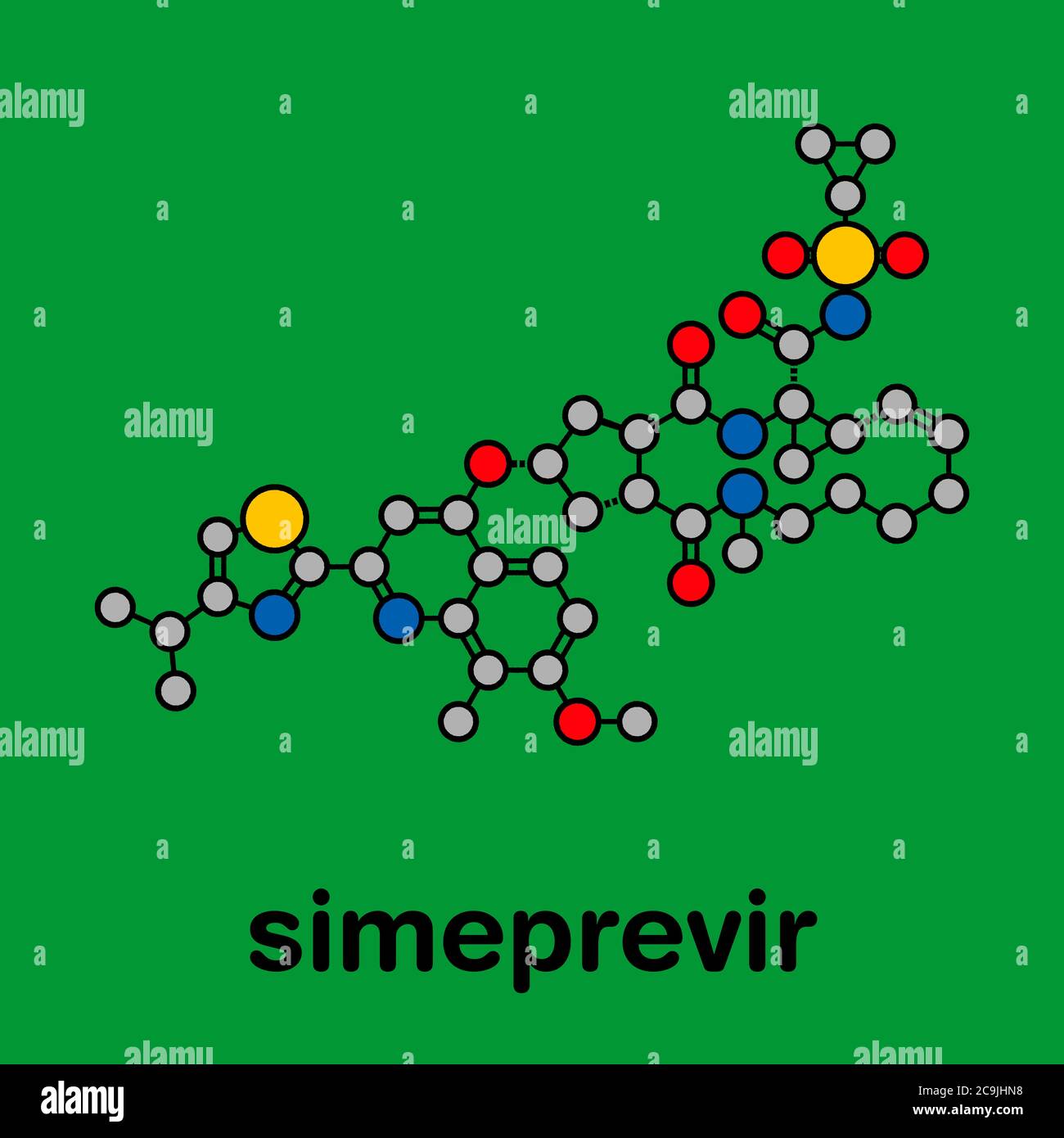 Simeprevir hepatitis C virus (HCV) drug molecule. Stylized skeletal ...