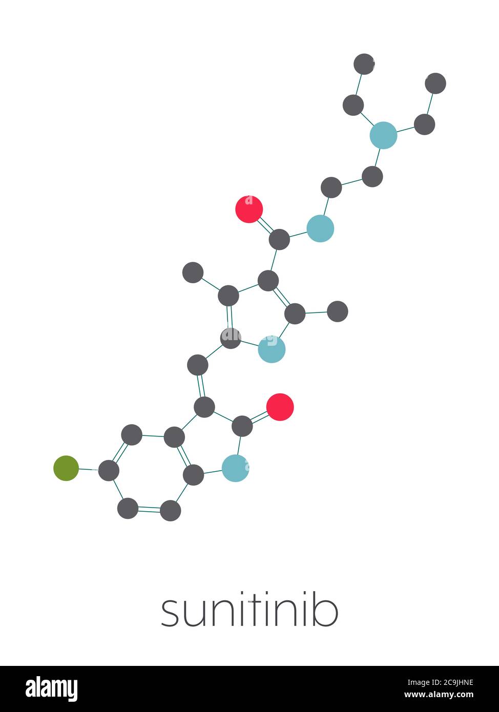 Sunitinib cancer drug molecule. Stylized skeletal formula (chemical ...