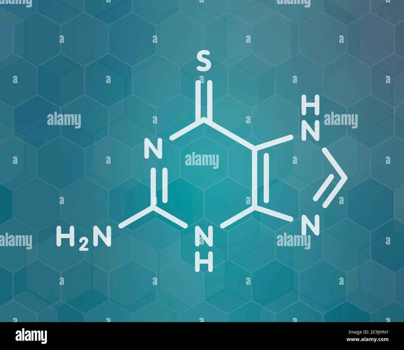 Tioguanine leukemia and ulcerative colitis drug molecule. White ...