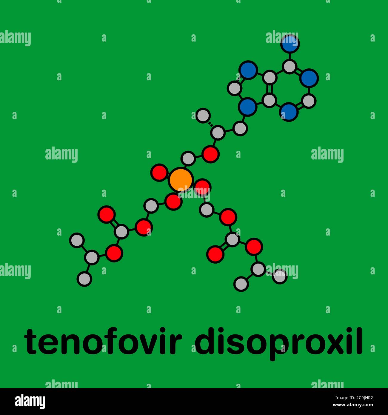 Tenofovir disoproxil HIV drug molecule. Stylized skeletal formula ...