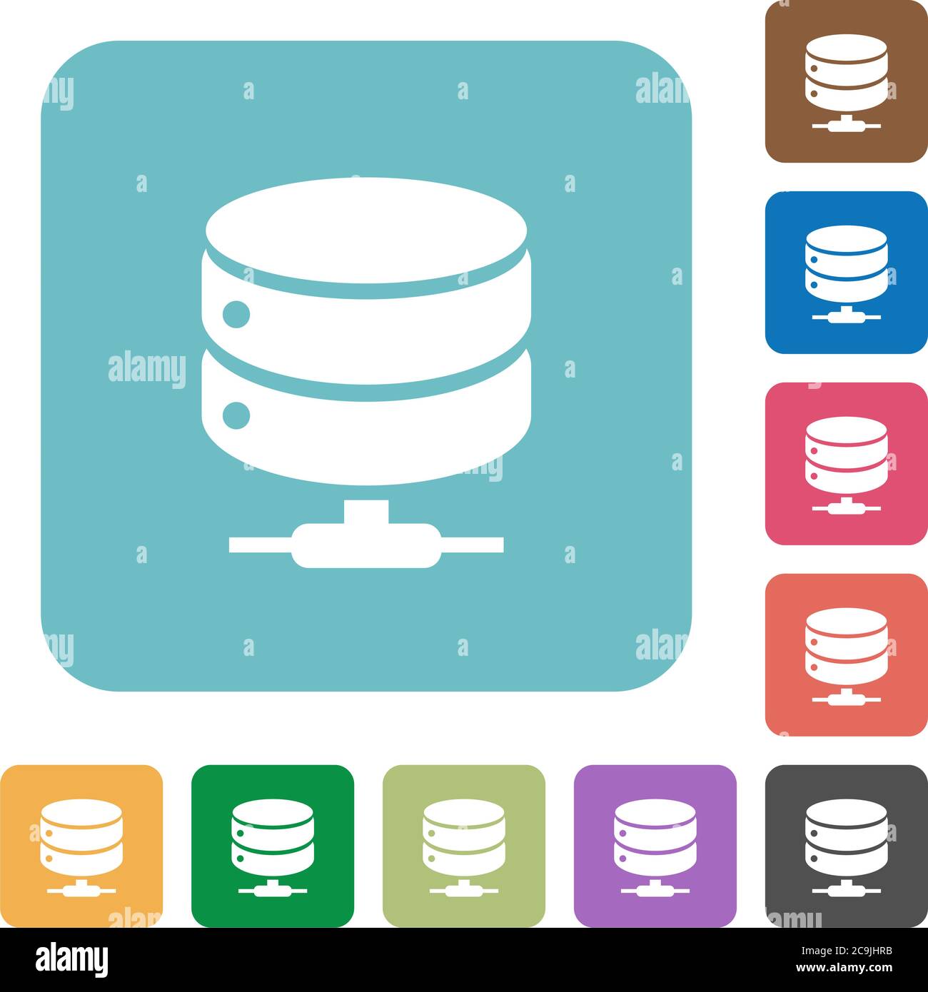 Network database white flat icons on color rounded square backgrounds ...