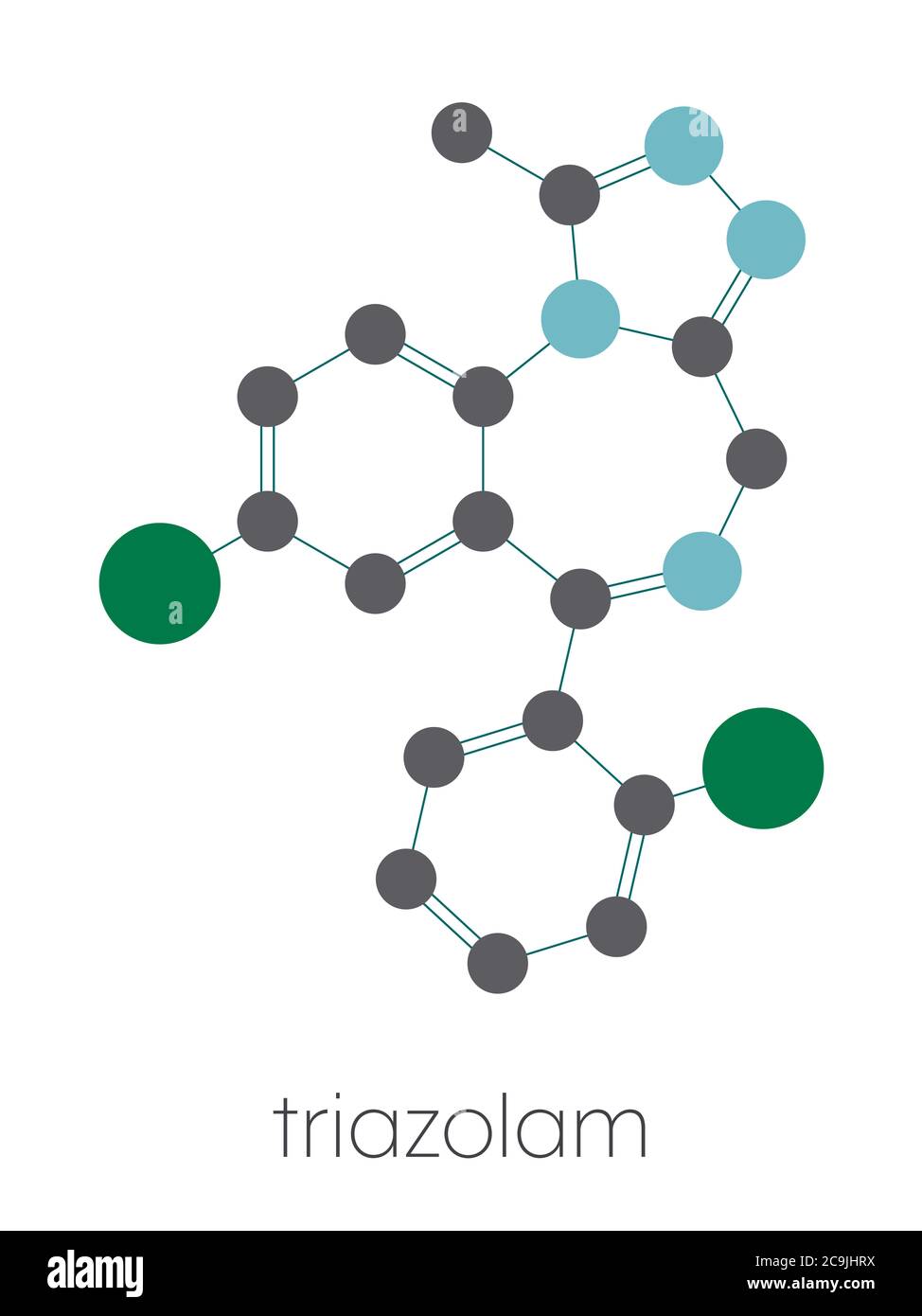 Triazolam insomnia drug (sleeping pill, benzodiazepine class) molecule ...