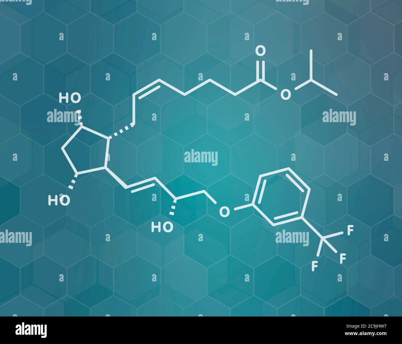 Travoprost eye disease drug molecule. Used in treatment of glaucoma and ...