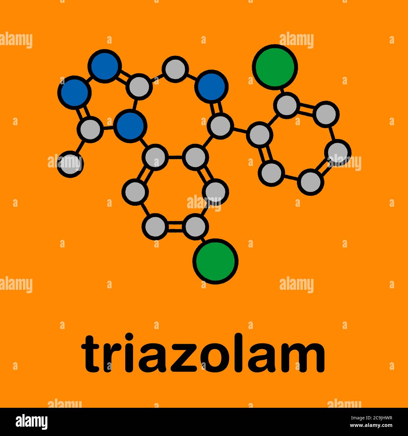 Triazolam insomnia drug (sleeping pill, benzodiazepine class) molecule ...