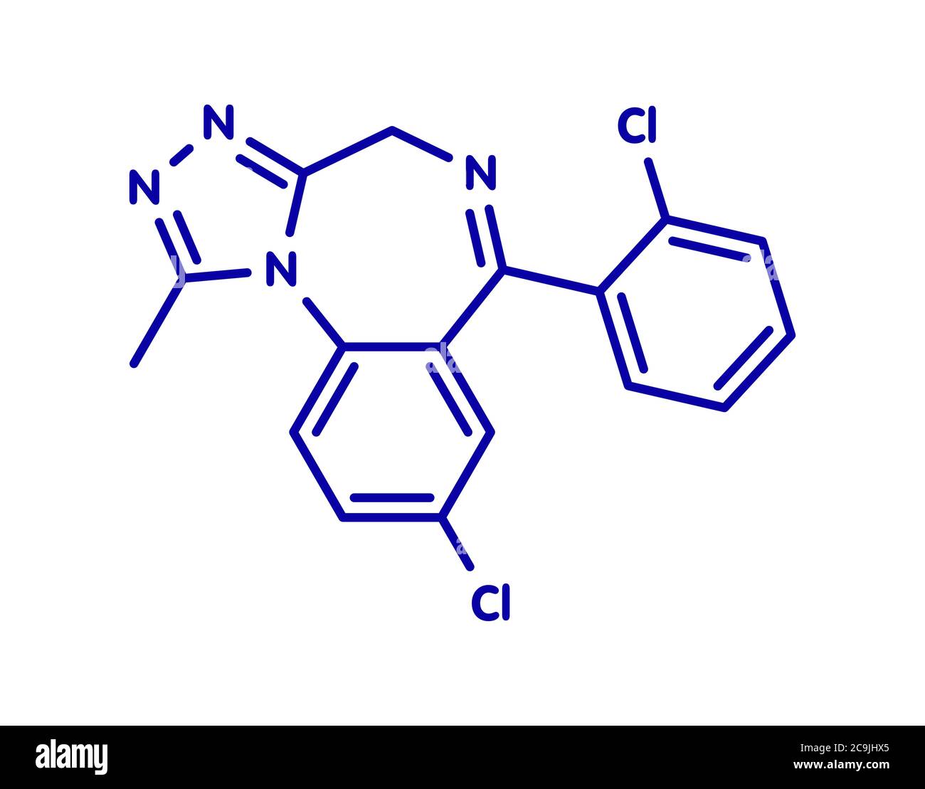Triazolam insomnia drug (sleeping pill, benzodiazepine class) molecule ...