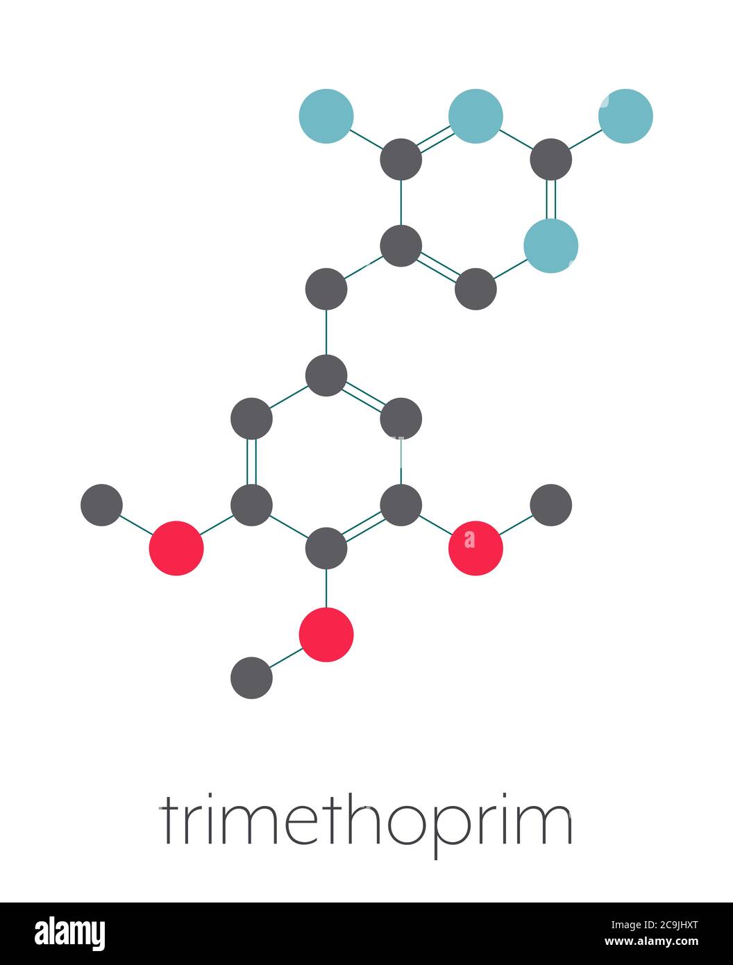 Trimethoprim antibiotic drug molecule. Stylized skeletal formula ...