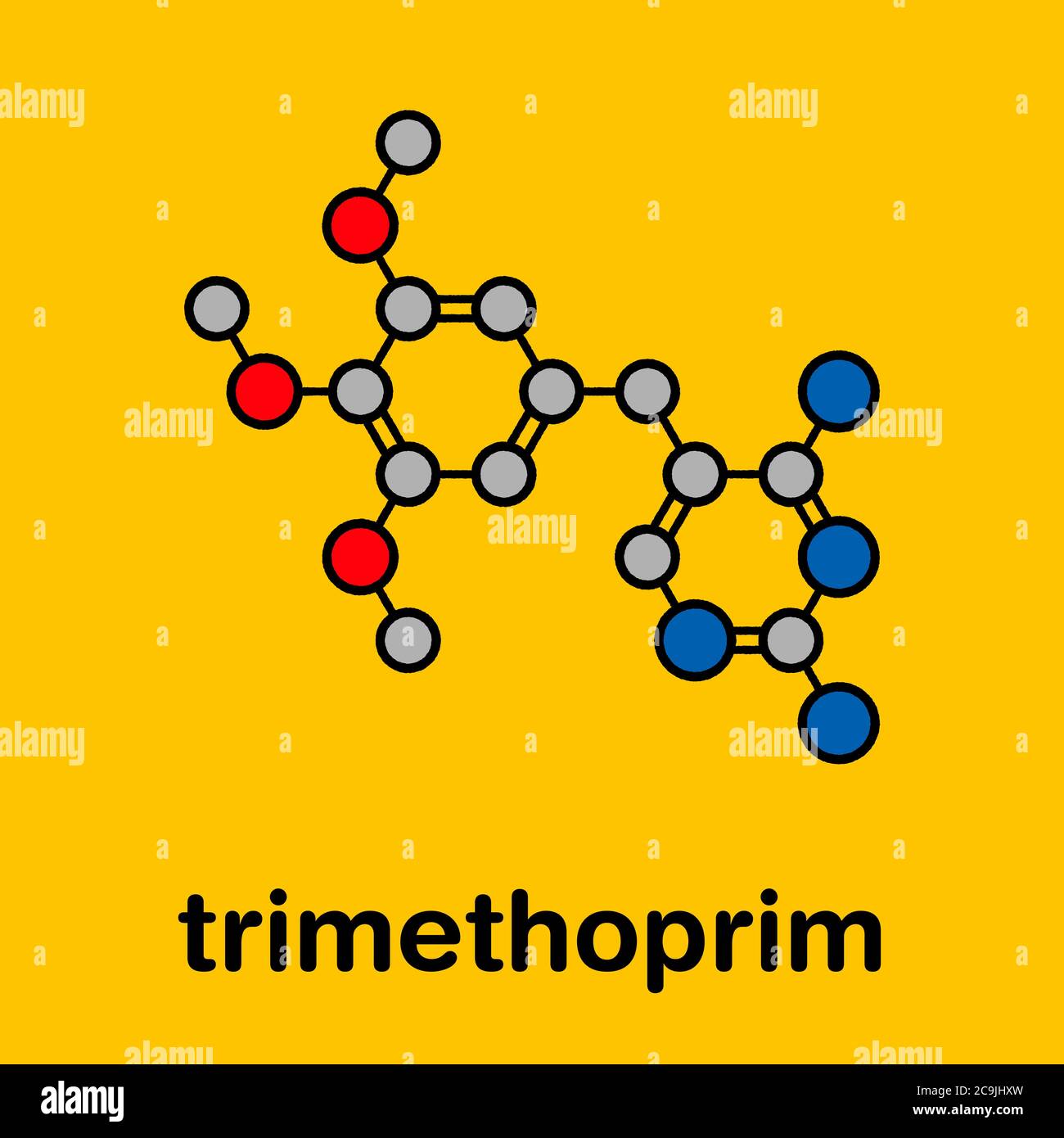Trimethoprim antibiotic drug molecule. Stylized skeletal formula ...