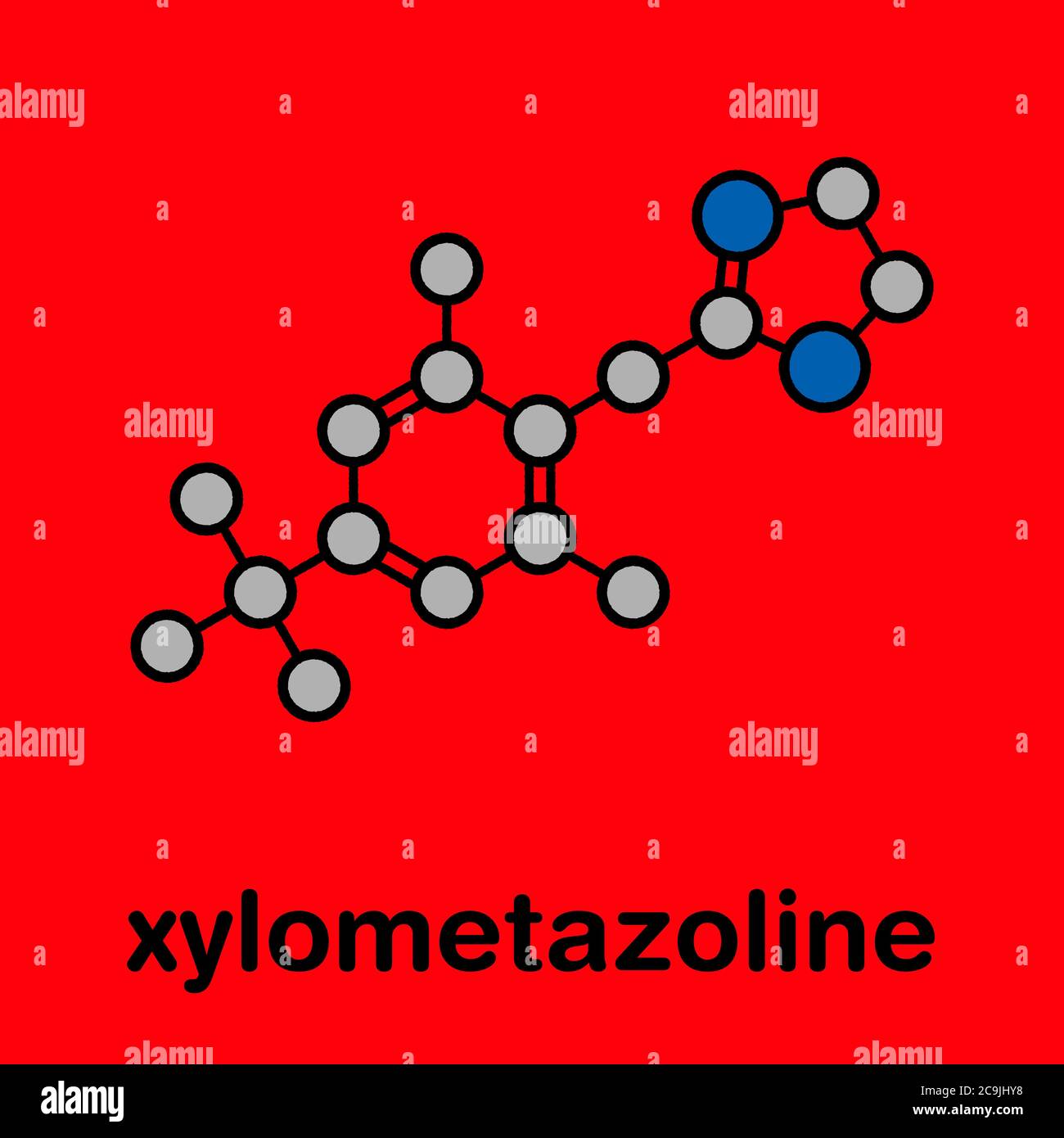 Xylometazoline nasal decongestant molecule. Often used in nose spray ...