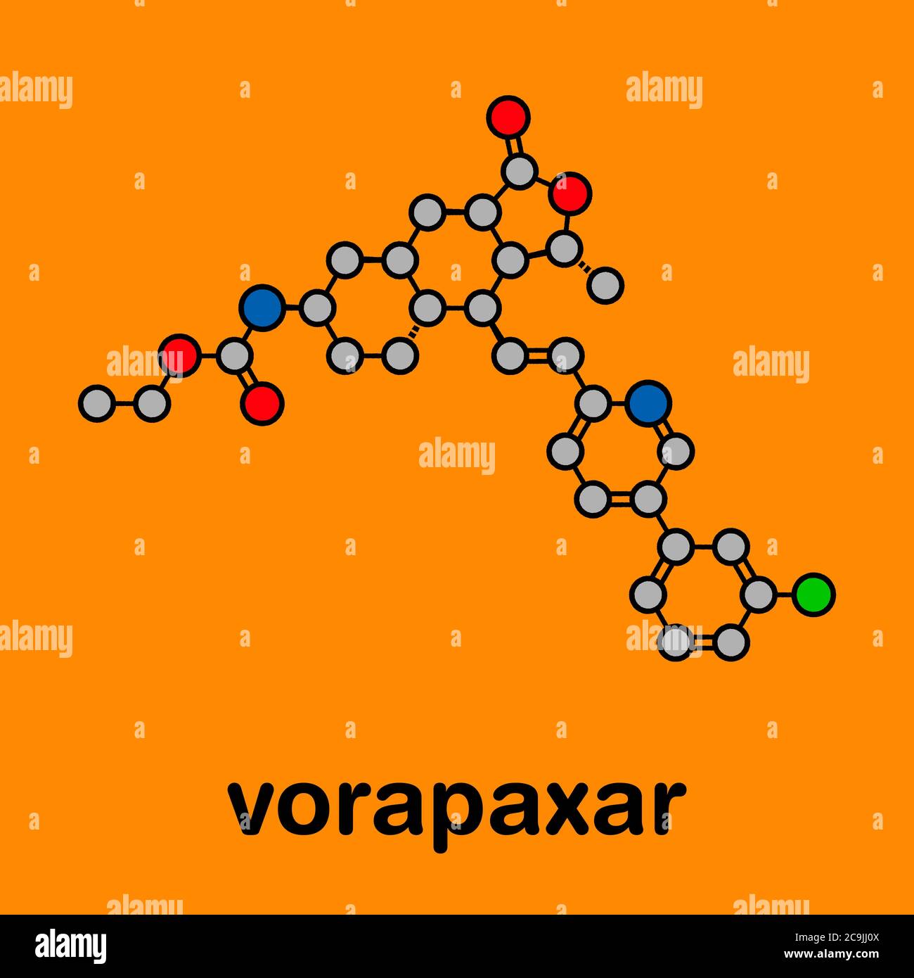 Vorapaxar acute coronary syndrome chest pain drug molecule. Stylized ...
