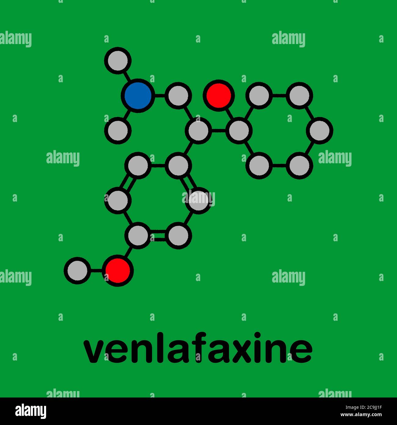 Venlafaxine antidepressant drug (SNRI class) molecule. Stylized ...