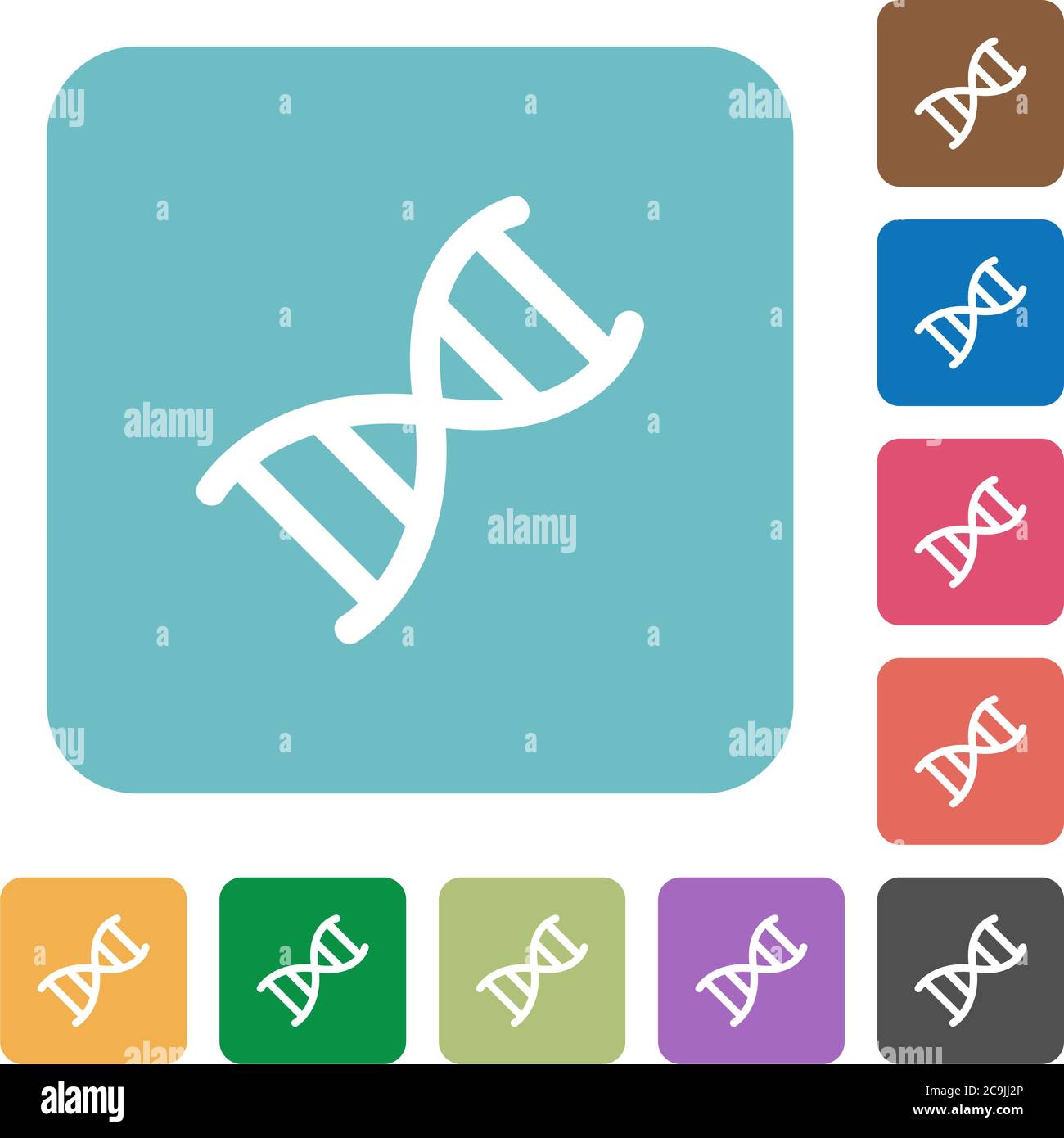 DNA molecule white flat icons on color rounded square backgrounds Stock ...
