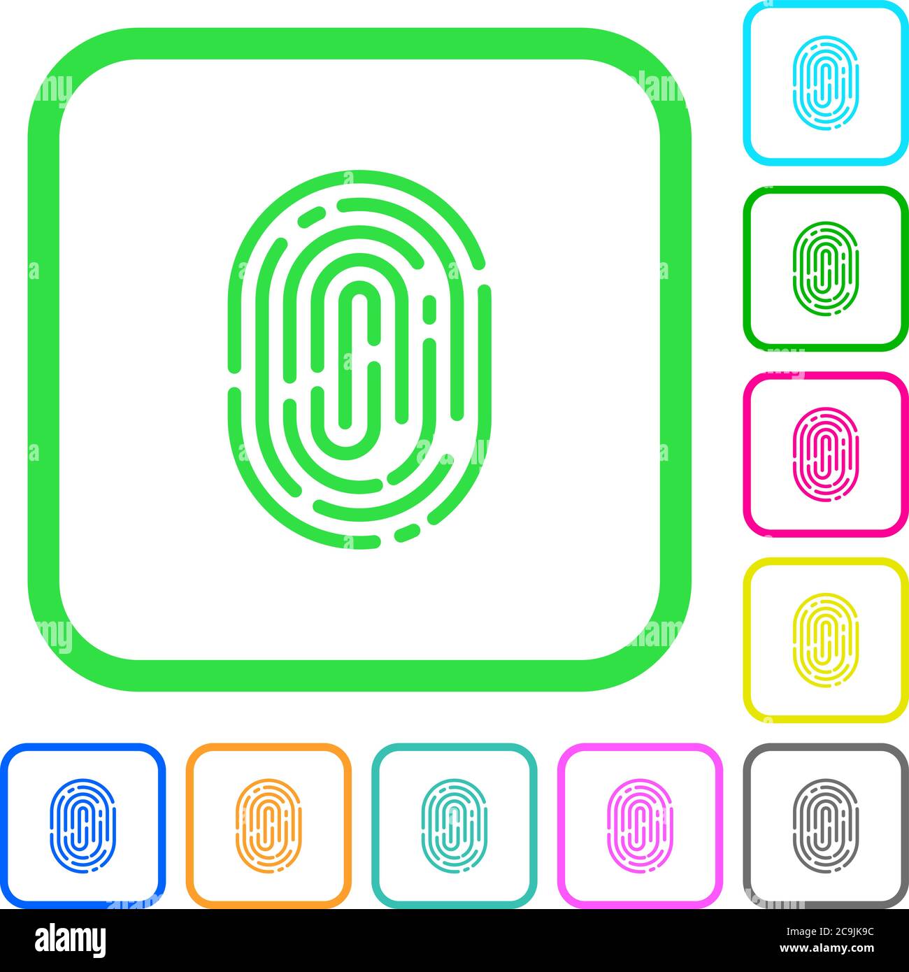 Fingerprint vivid colored flat icons in curved borders on white ...
