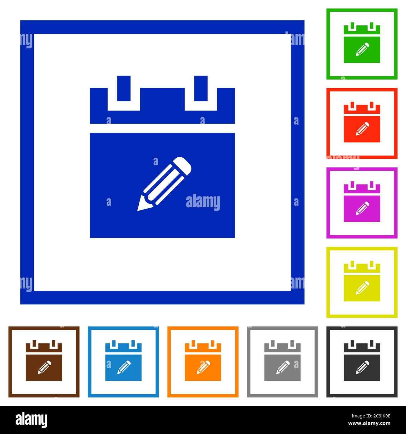 Edit schedule item flat color icons in square frames on white ...