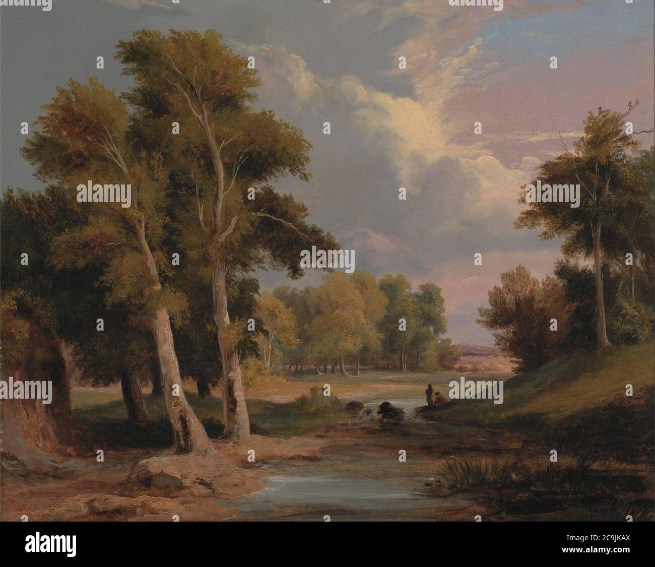 James Arthur O'Connor - A Wooded River Landscape with Fishermen Stock ...