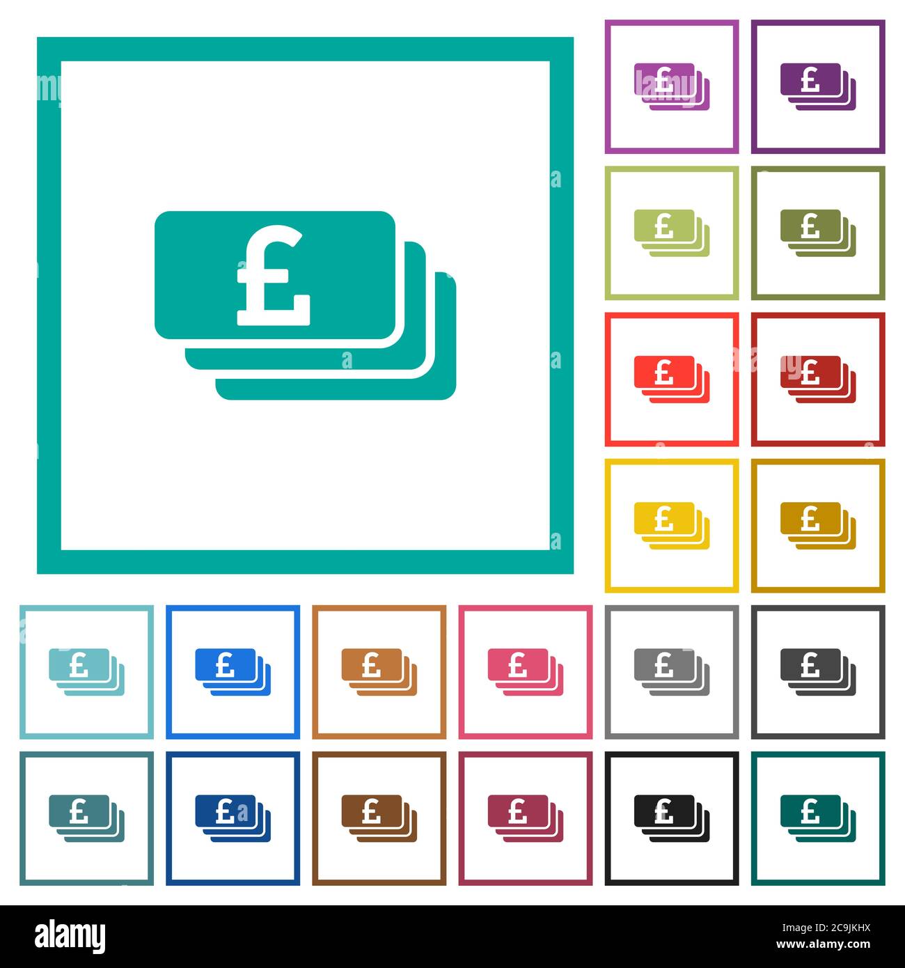 Pound banknotes flat color icons with quadrant frames on white ...