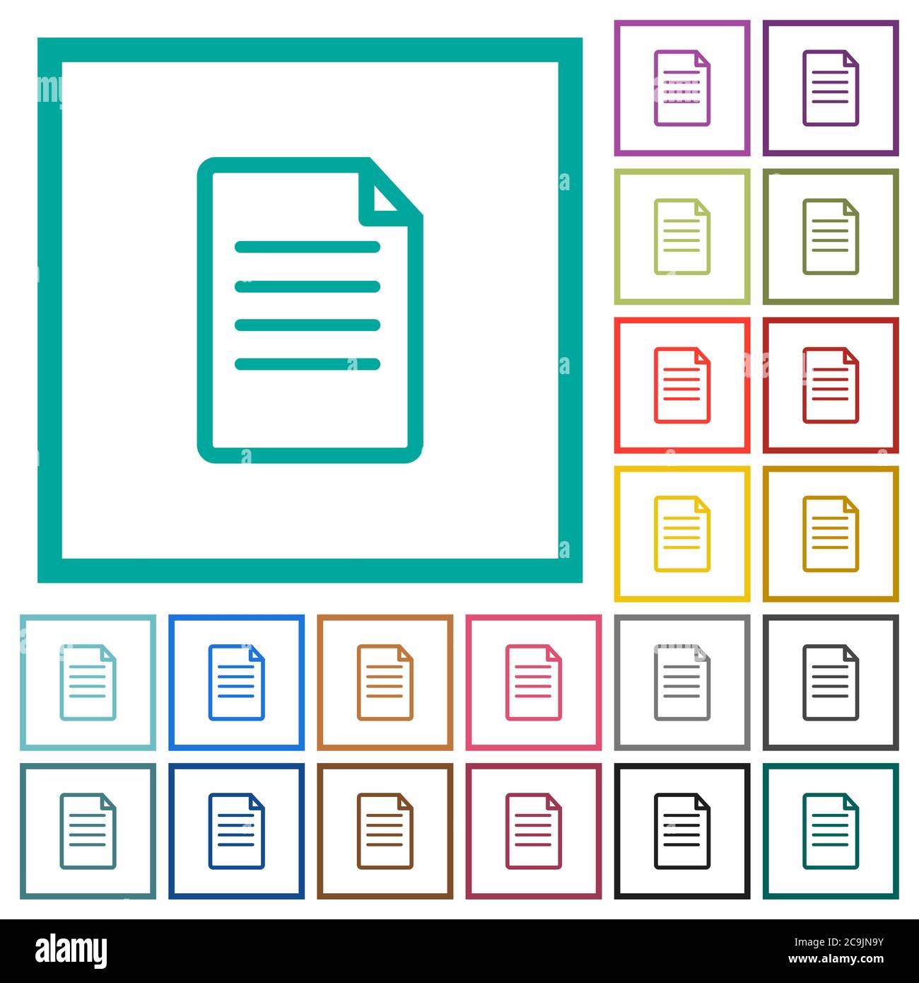 Single Document flat color icons with quadrant frames on white ...