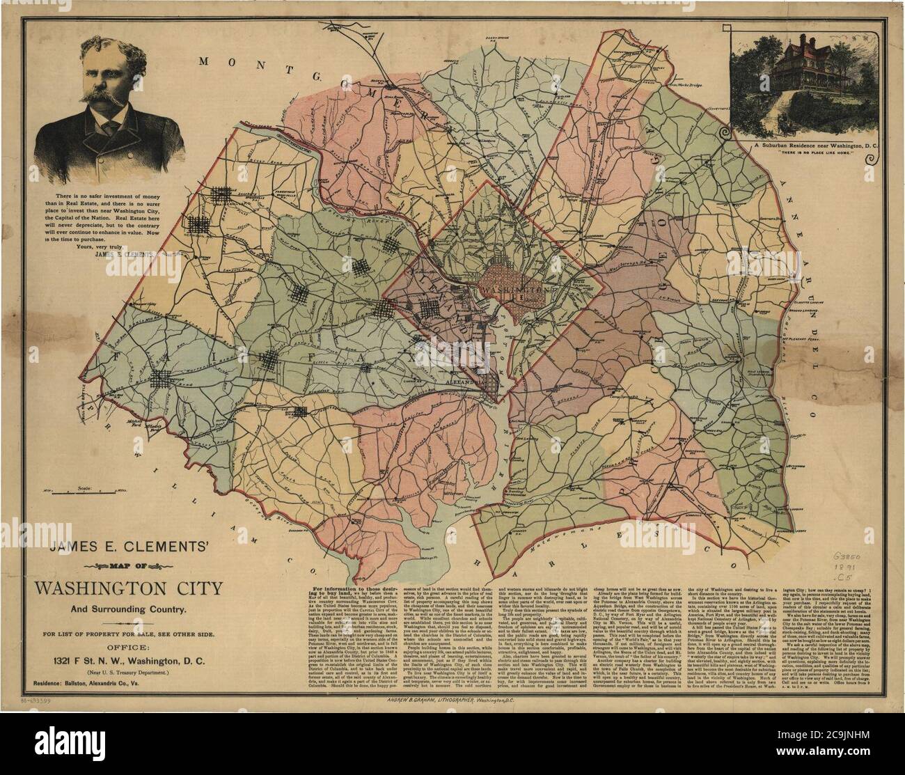 James E. Clements' map of Washington City and surrounding country Stock ...
