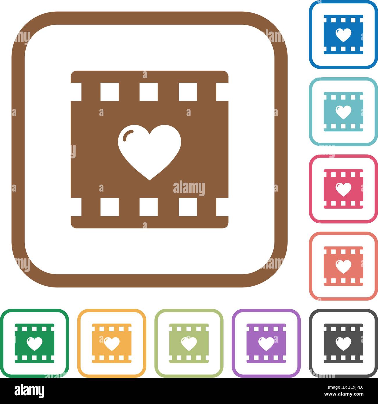 Favorite movie simple icons in color rounded square frames on white ...