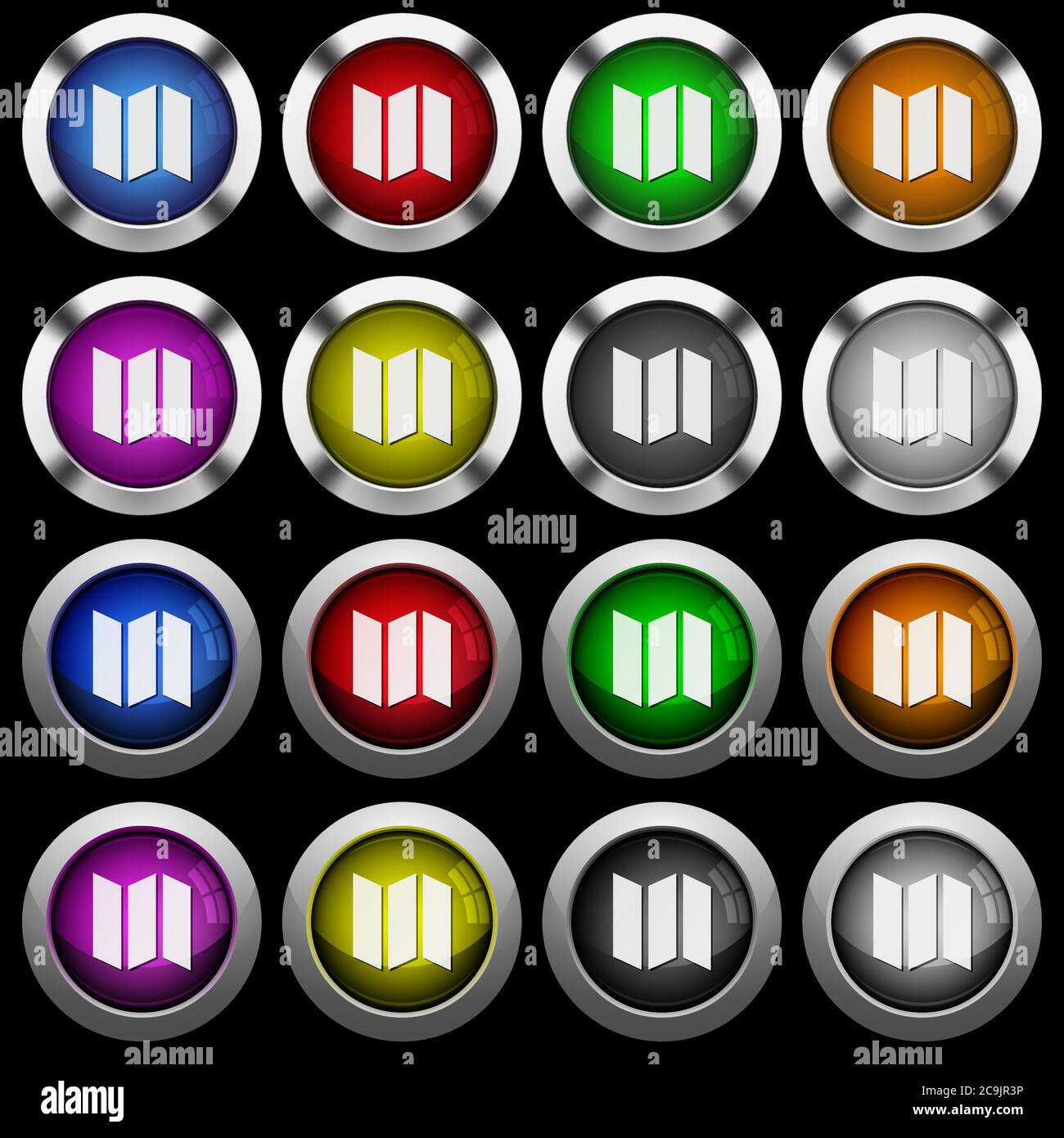 Collapsible map white icons in round glossy buttons with steel frames ...