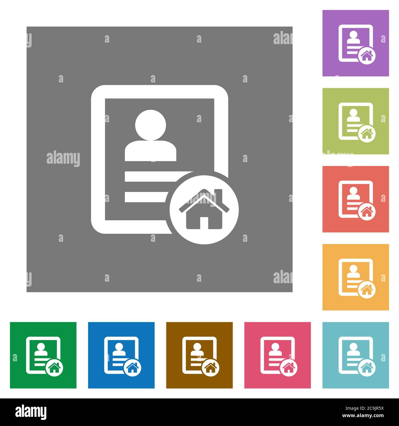 Contact address flat icons on simple color square backgrounds Stock ...