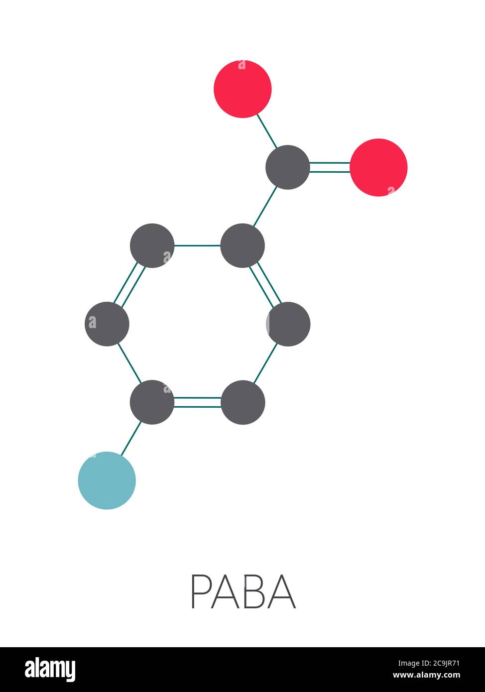 4-aminobenzoic acid (PABA, aminobenzoate) molecule. Stylized skeletal ...