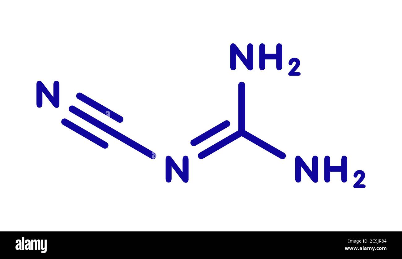 Dicyandiamide (2-cyanoguanidine, DCD) molecule. Used as fertilizer and ...