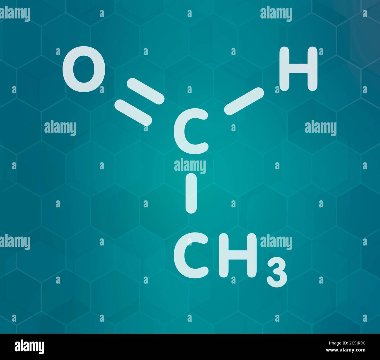 Acetaldehyde (ethanal) molecule, chemical structure. Acetaldehyde is a ...