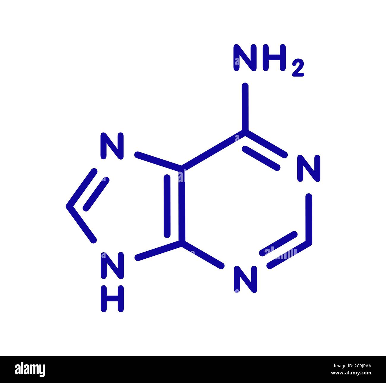 Adenine (A, Adenine) purine nucleobase molecule. Base present in DNA ...