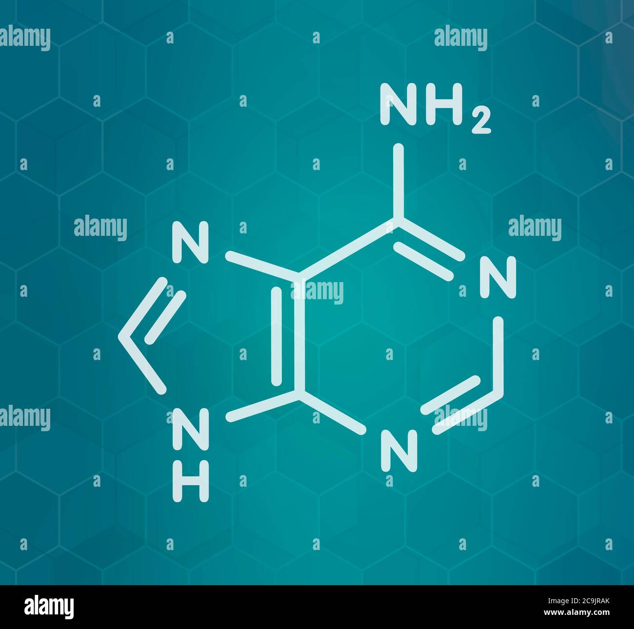 Adenine (A, Adenine) purine nucleobase molecule. Base present in DNA ...
