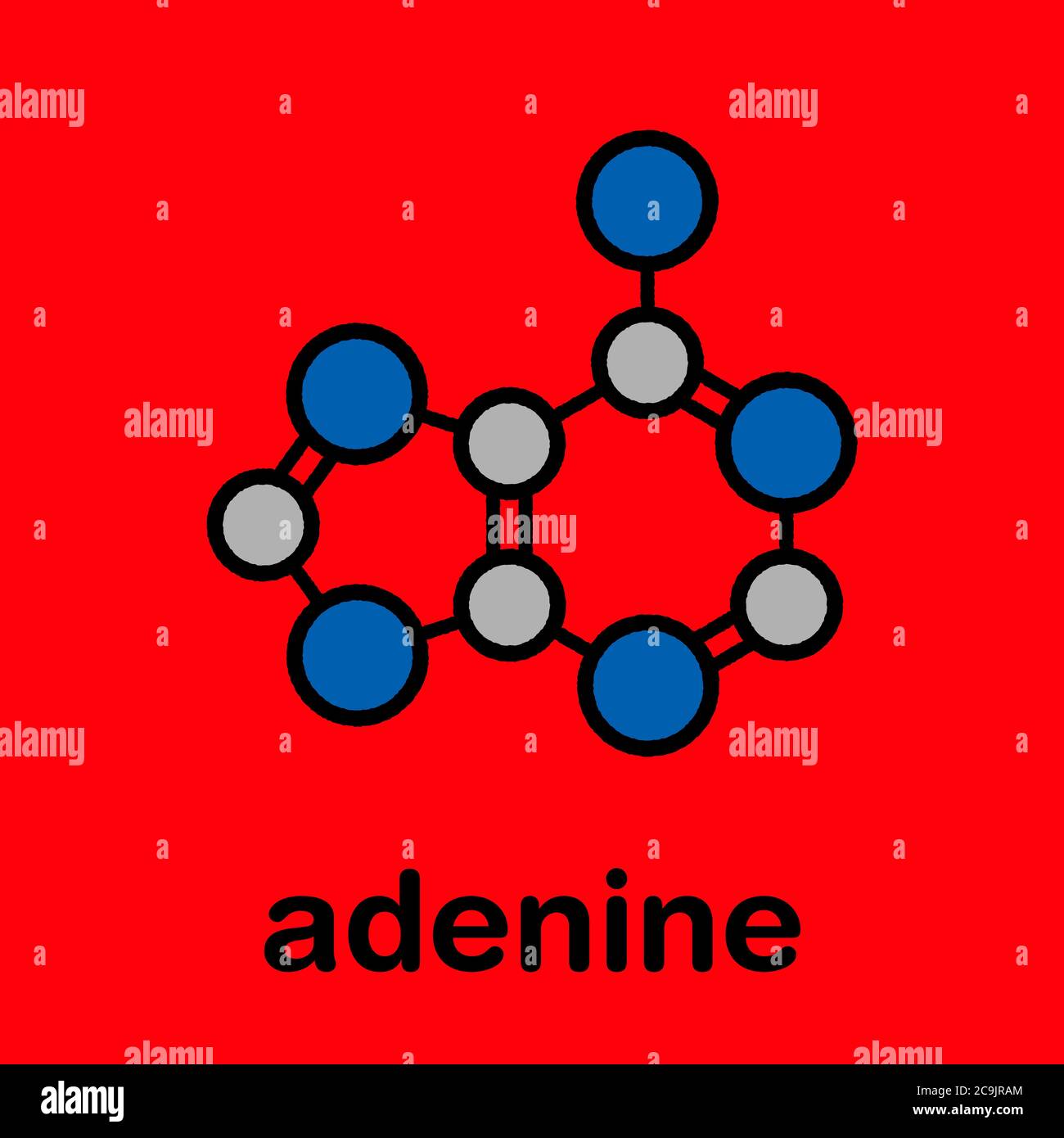 Adenine (A, Adenine) purine nucleobase molecule. Base present in DNA ...