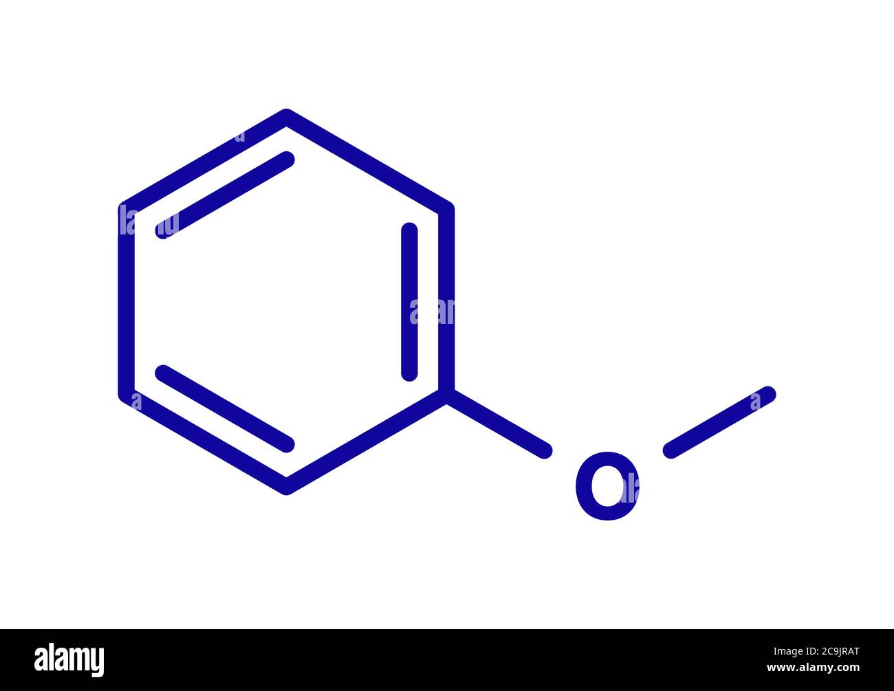 Anisole chemical molecule. Used in fragrances and as chemical precursor. Blue skeletal formula ...