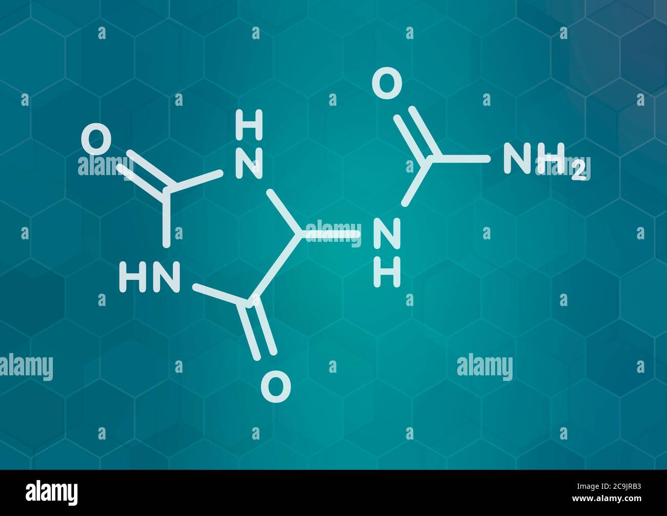 Allantoin molecule. Often used in cosmetics. White skeletal formula on ...