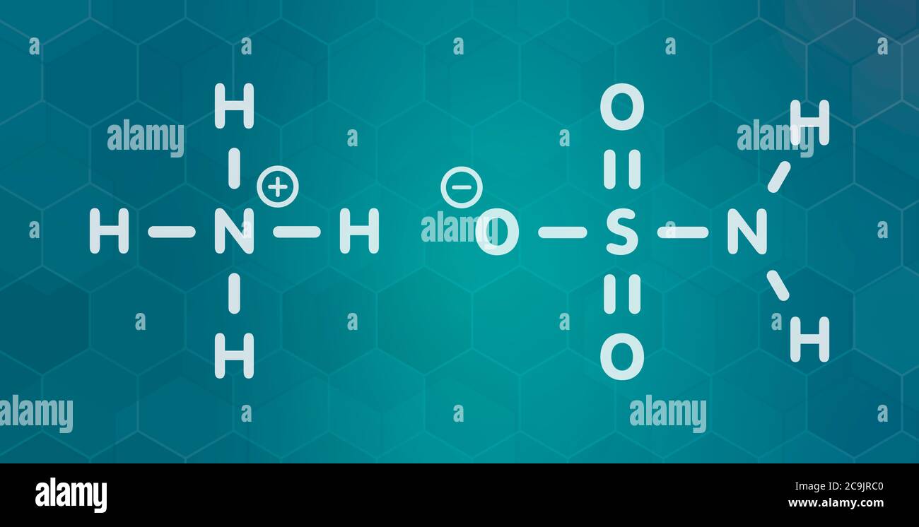 Ammonium sulfamate herbicide (weed killer) molecule. White skeletal ...