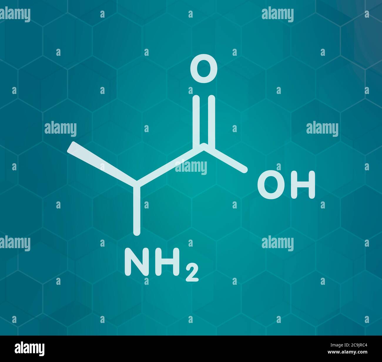 Alanine (L-alanine, Ala, A) amino acid molecule. White skeletal formula ...