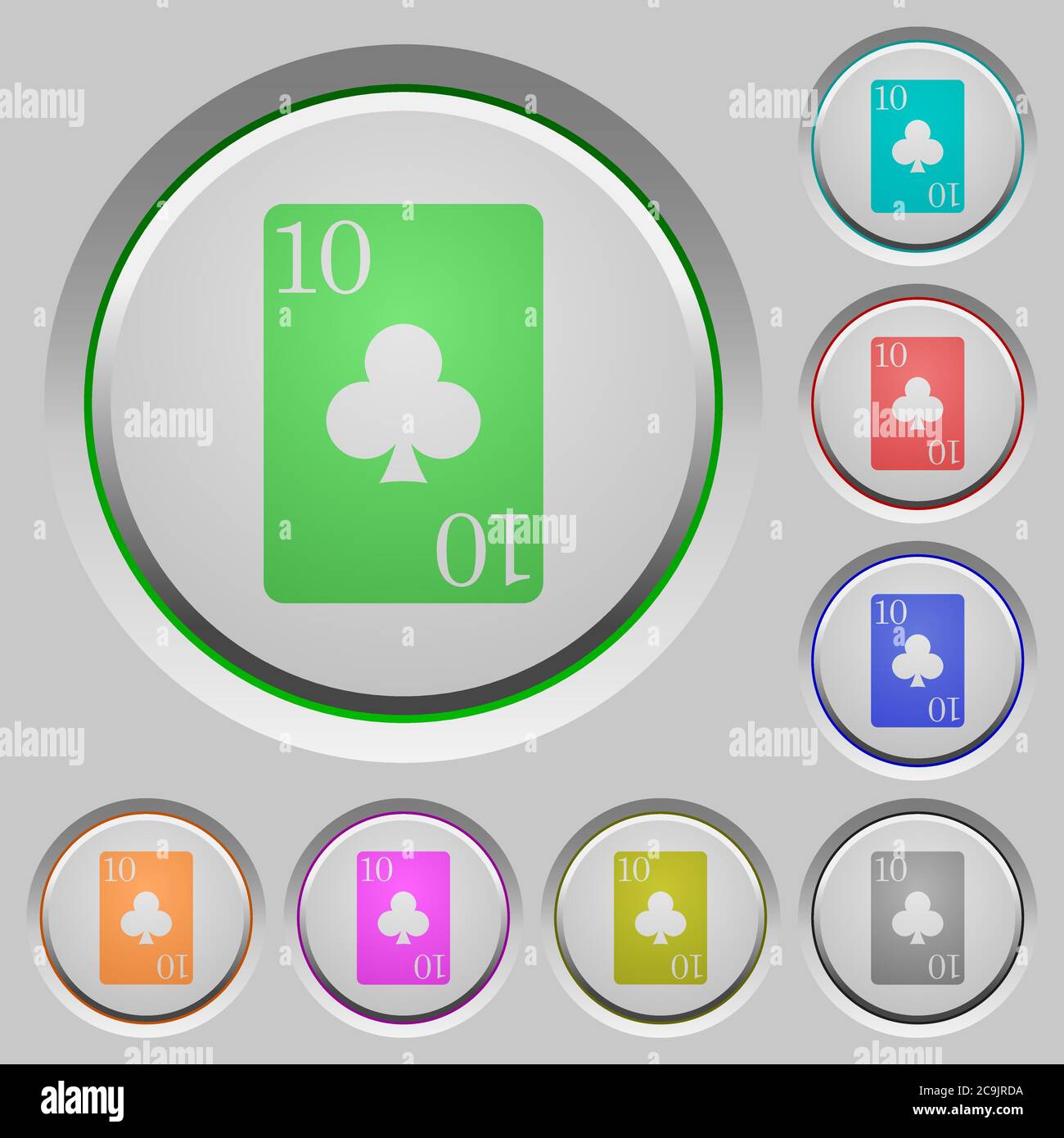 Ten of clubs card color icons on sunk push buttons Stock Vector Image ...