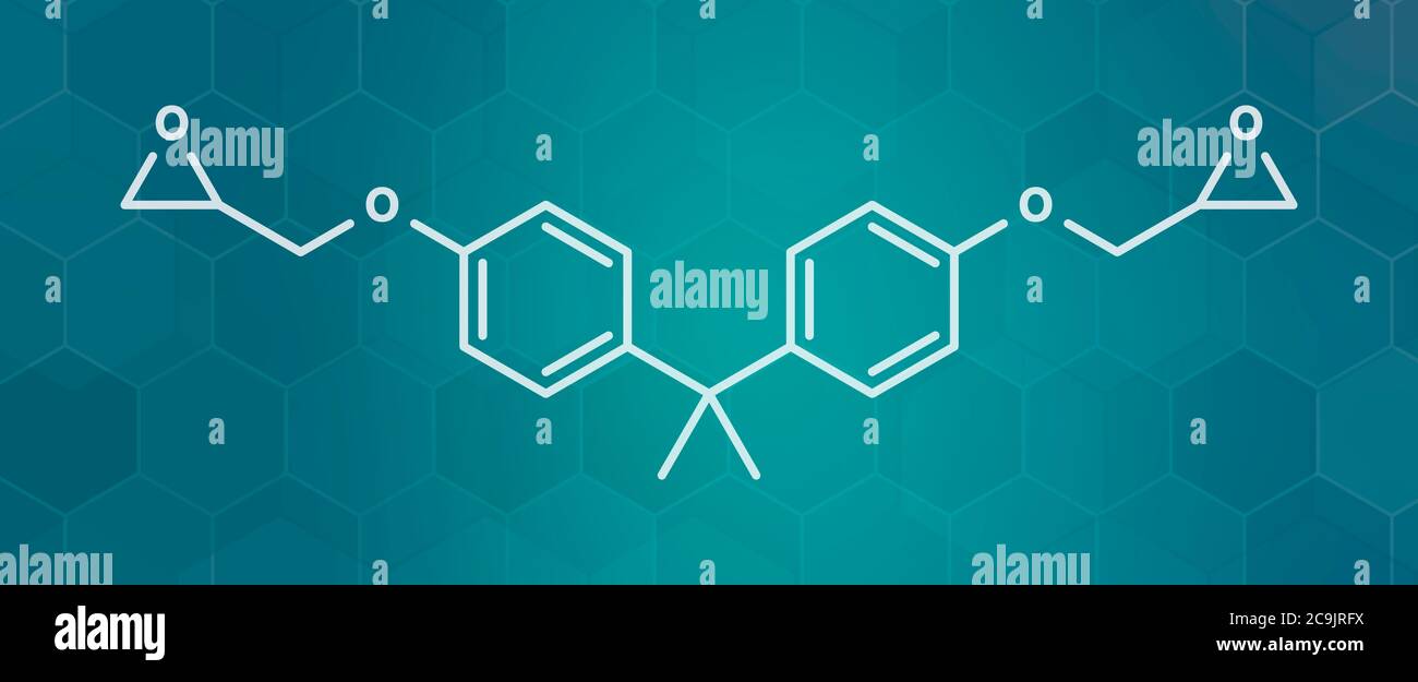 Bisphenol A diglycidyl ether (BADGE, DGEBA) epoxy glue constituent ...