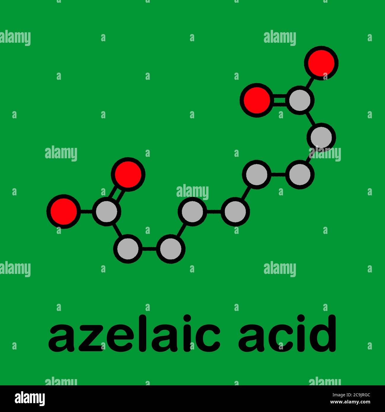 Azelaic acid (nonanedioic acid) molecule. Used in treatment of acne and ...