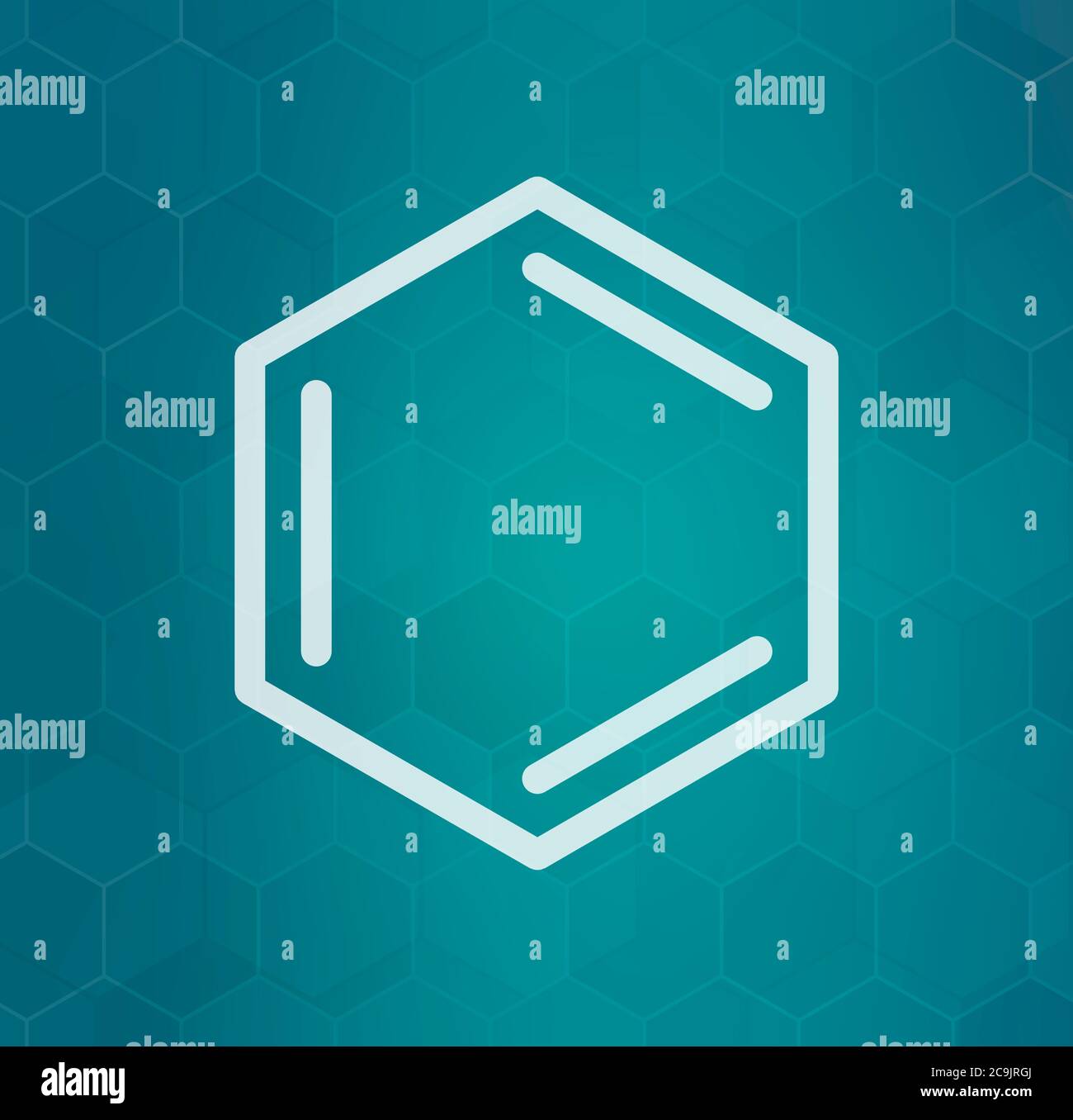 Benzene aromatic hydrocarbon molecule. White skeletal formula on dark ...