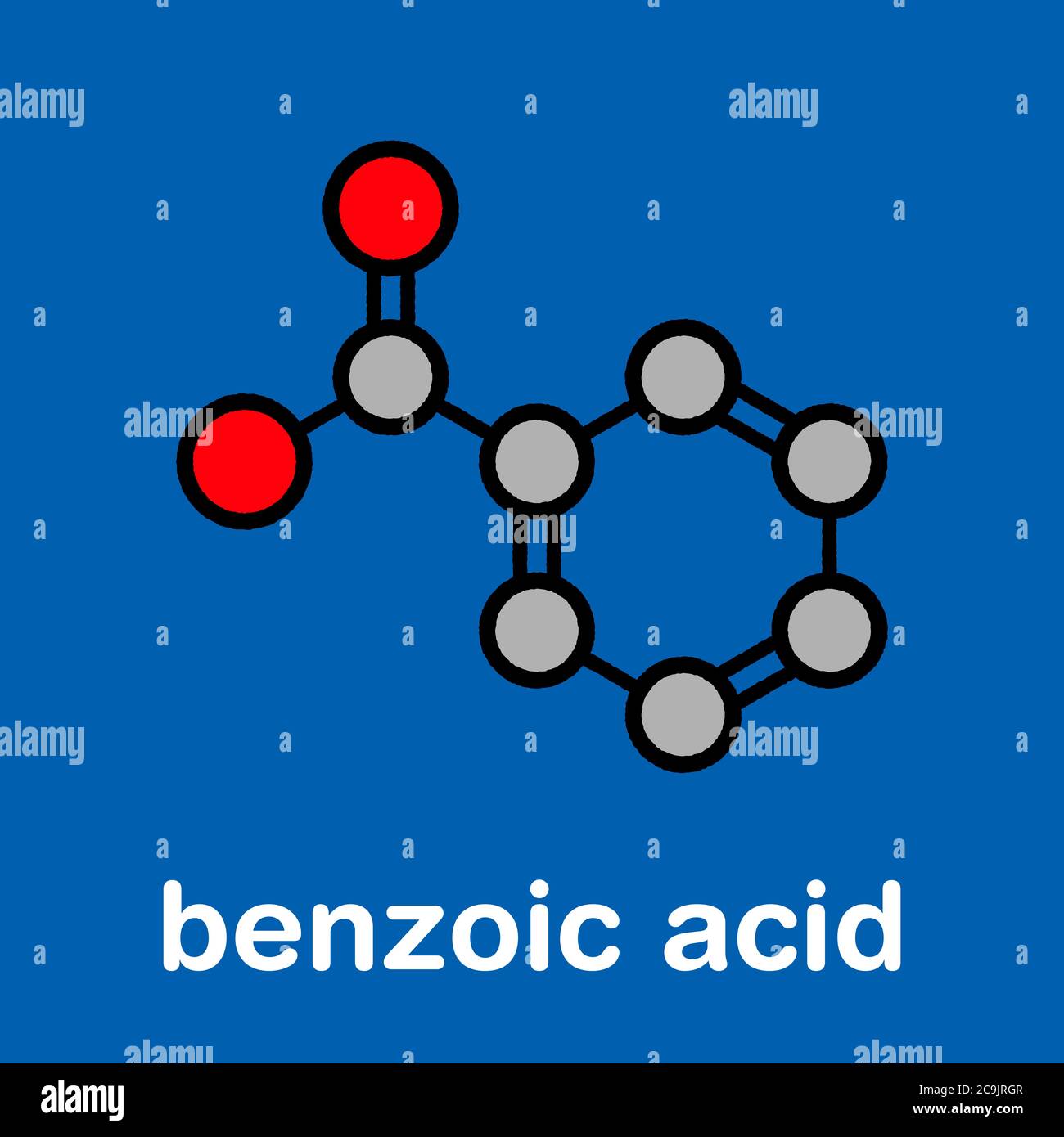 Benzoic acid molecule. Benzoate salts are used as food preservatives ...